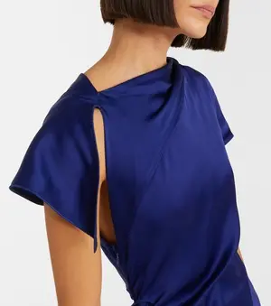 Victoria Beckham Asymmetric Gathered Crêpe Satin Midi Dress