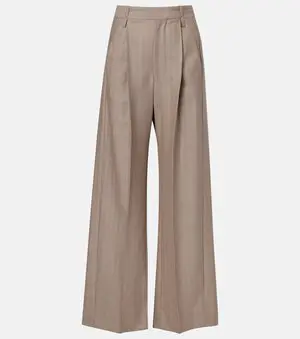 Victoria Beckham Herringbone Virgin Wool Pleated Trousers - Grey