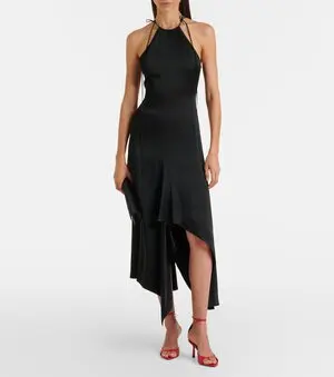 Victoria Beckham Asymmetric Crêpe Satin Midi Dress