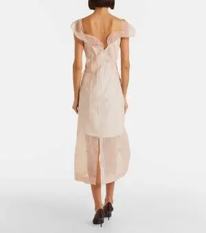 Victoria Beckham Asymmetric Ruched Organza Midi Dress - Pink