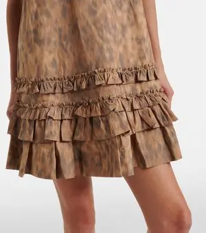 GANNI Ruffled Printed Cotton Minidress - Brown