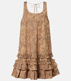 GANNI Ruffled Printed Cotton Minidress - Brown