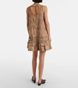 GANNI Ruffled Printed Cotton Minidress - Brown