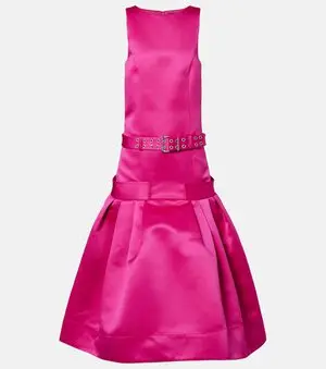 GANNI Belted Satin Midi Dress
