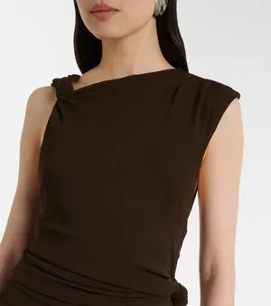 GANNI Asymmetric Draped Mesh Midi Dress - Brown