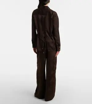 GANNI Satin Jacquard Wide-leg Pants - Brown