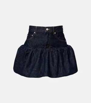 GANNI Gathered Denim Miniskirt - Blue