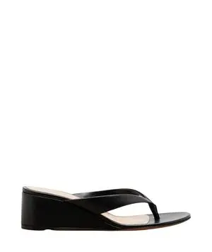 GIANVITO ROSSI Leather Wedge Thong Sandals - Black