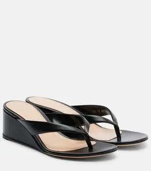 GIANVITO ROSSI Gianvito Rossi Leather Wedge Thong Sandals Black