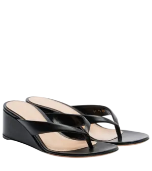 GIANVITO ROSSI Leather Wedge Thong Sandals - Black