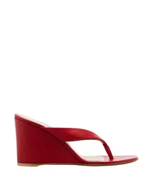 GIANVITO ROSSI Leather Wedge Thong Sandals - Red