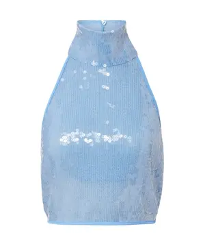 Oseree Sequined Halterneck Crop Top - Blue
