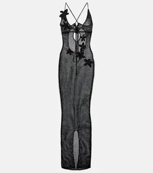 BANANHOT Hilsa Open-knit Lamé Maxi Dress - Black