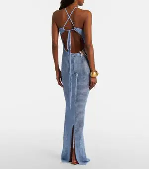 BANANHOT Hilsa Open-knit Lamé Maxi Dress - Blue