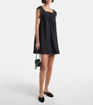 DÔEN Almadia Lace-trimmed Ramie Minidress - Black