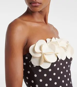 KARLA COLLETTO Floral Appliqué Polka-dot Bandeau One-piece Swimsuit - Brown