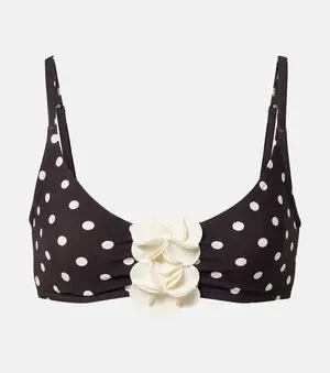 KARLA COLLETTO Floral-appliqué Polka-dot Bikini Top - Brown