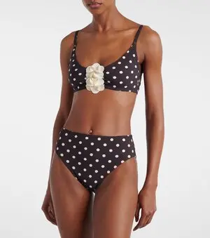 KARLA COLLETTO Floral-appliqué Polka-dot Bikini Top By - Brown