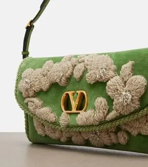 Valentino Garavani Devain Embellished Velvet Shoulder Bag