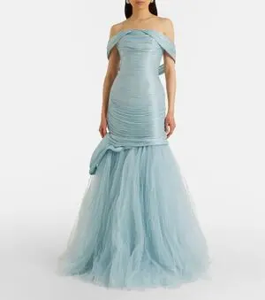 MARMAR HALIM Pleated Off-shoulder Bustier Gown