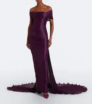 MARMAR HALIM Pleated Off-shoulder Bustier Gown
