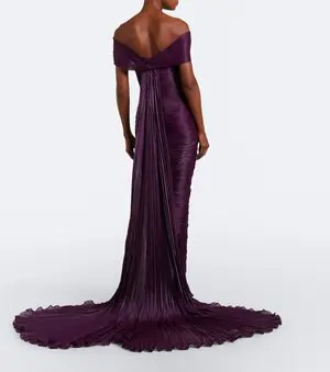 MARMAR HALIM Pleated Off-shoulder Bustier Gown