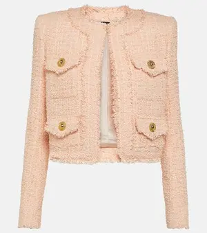 Balmain Cropped Tweed Jacket - Pink