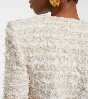 Balmain Cropped Tweed Jacket With Shoulder Pads - White