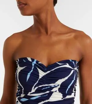 CALA DE LA CRUZ Printed Strapless One-piece Swimsuit - Blue