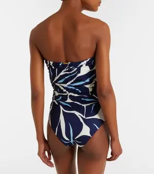 CALA DE LA CRUZ Printed Strapless One-piece Swimsuit - Blue