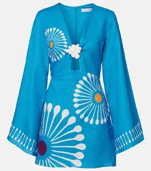 CALA DE LA CRUZ Vera Floral Linen Mini Dress - Blue