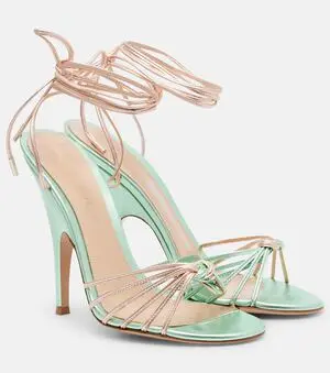 GIANVITO ROSSI Metallic Leather Slingback Sandals - Green