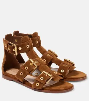 GIANVITO ROSSI Suede Sandals With Buckle Fastening - Brown