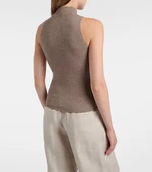 Brunello Cucinelli Knitted Lamé Mock Neck Top