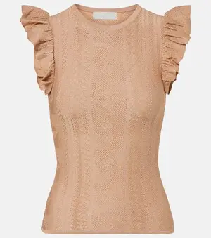 Zimmermann Aster Ruffled Pointelle Lamé Top