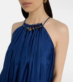 Zimmermann Aster Beaded Halterneck Silk Maxi Dress - Blue