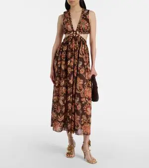 Zimmermann Aster Cutout Floral Cotton Midi Dress - Brown