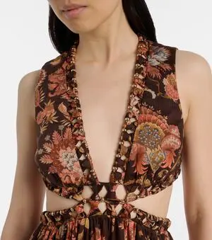 Zimmermann Aster Cutout Floral Cotton Midi Dress - Brown