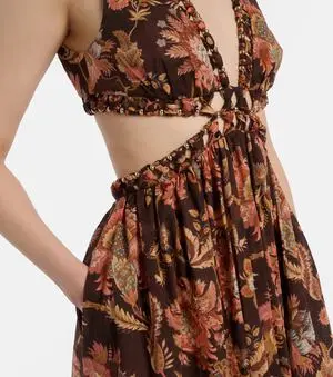 Zimmermann Aster Cutout Floral Cotton Midi Dress - Brown
