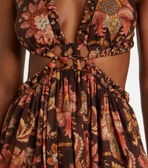 Zimmermann Aster Cutout Floral Cotton Midi Dress - Brown
