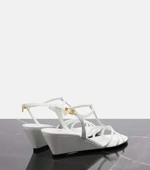 Prada Patent Leather Wedge Sandals - White