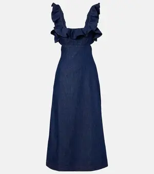 Zimmermann Aster Ruffled Denim Midi Dress - Blue