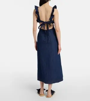 Zimmermann Aster Ruffled Denim Midi Dress