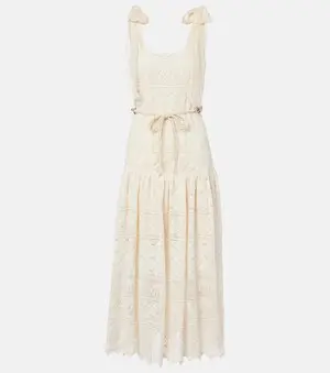 Zimmermann Indra Belted Cotton Lace Midi Dress - White