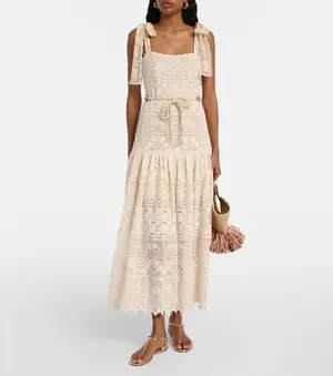 Zimmermann Indra Belted Cotton Lace Midi Dress - White