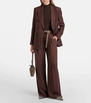 Brunello Cucinelli Ribbed Knit Lamé Mockneck Top - Brown