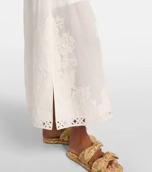 Zimmermann Indra Embroidered Ramie Midi Dress - White