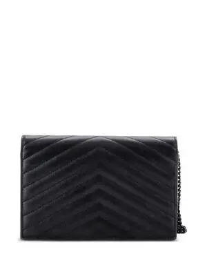 Saint Laurent Classic Monogram Wallet On Chain Matelassé Chevron - Black