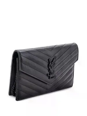 Saint Laurent Classic Monogram Wallet On Chain Matelassé Chevron - Black