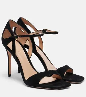 GIANVITO ROSSI Suede Square Toe Stiletto Sandals With Buckle Fastening Ankle Strap